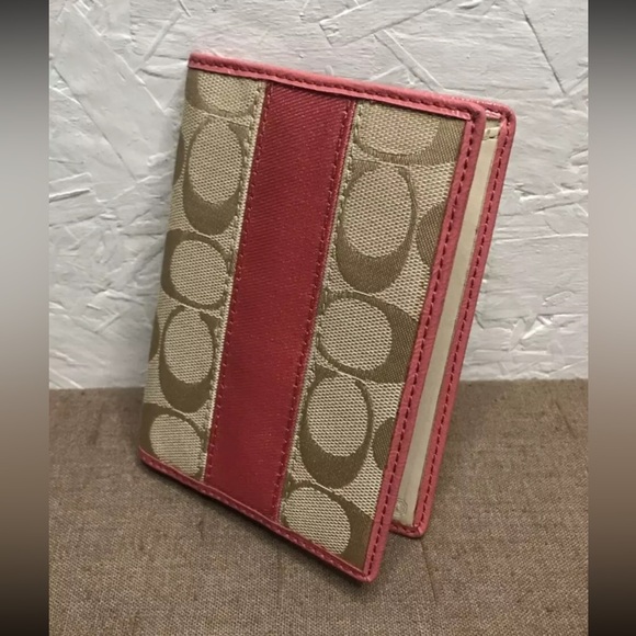 Coach | Bags | Coach Signature C Khaki Coral Pink Stripe Bifold Fold ...